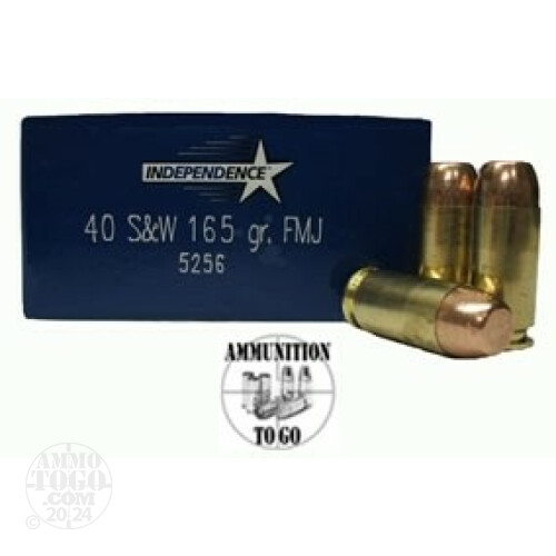 40 Smith & Wesson Ammunition for Sale. Independence 165 Grain Full Metal Jacket (FMJ) - 50 Rounds